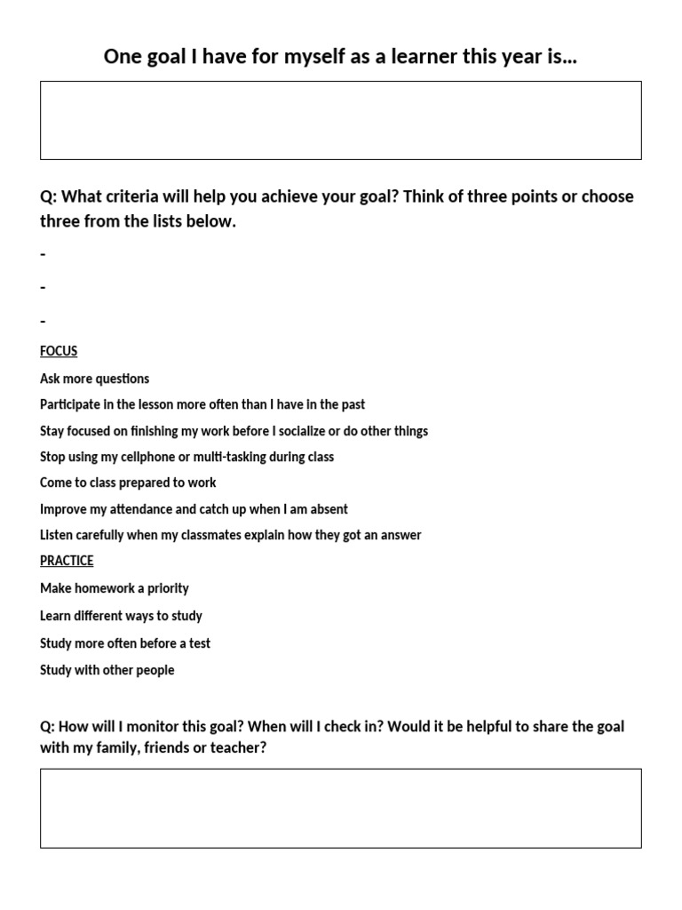 Setting Goals D2L q21 | PDF