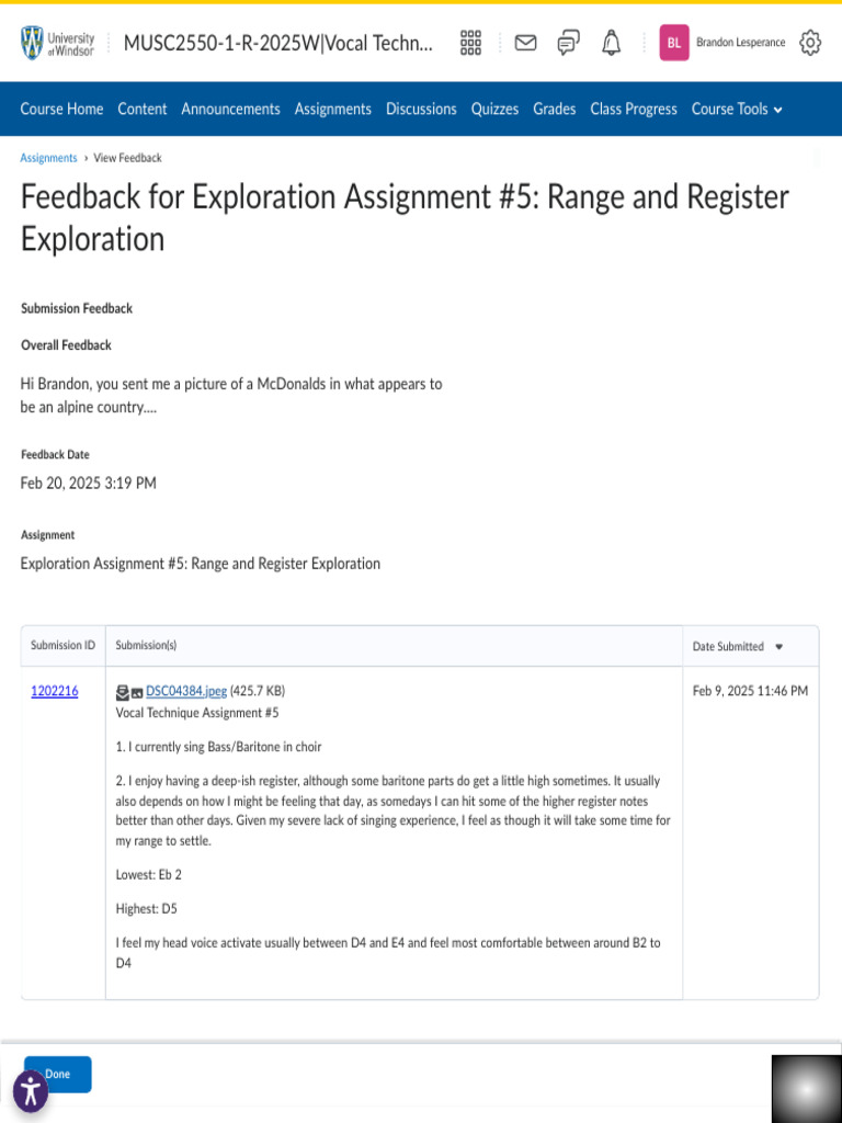Feedback For Exploration Assignment #5 Range and Register Exploration - Vocal Techniques ...