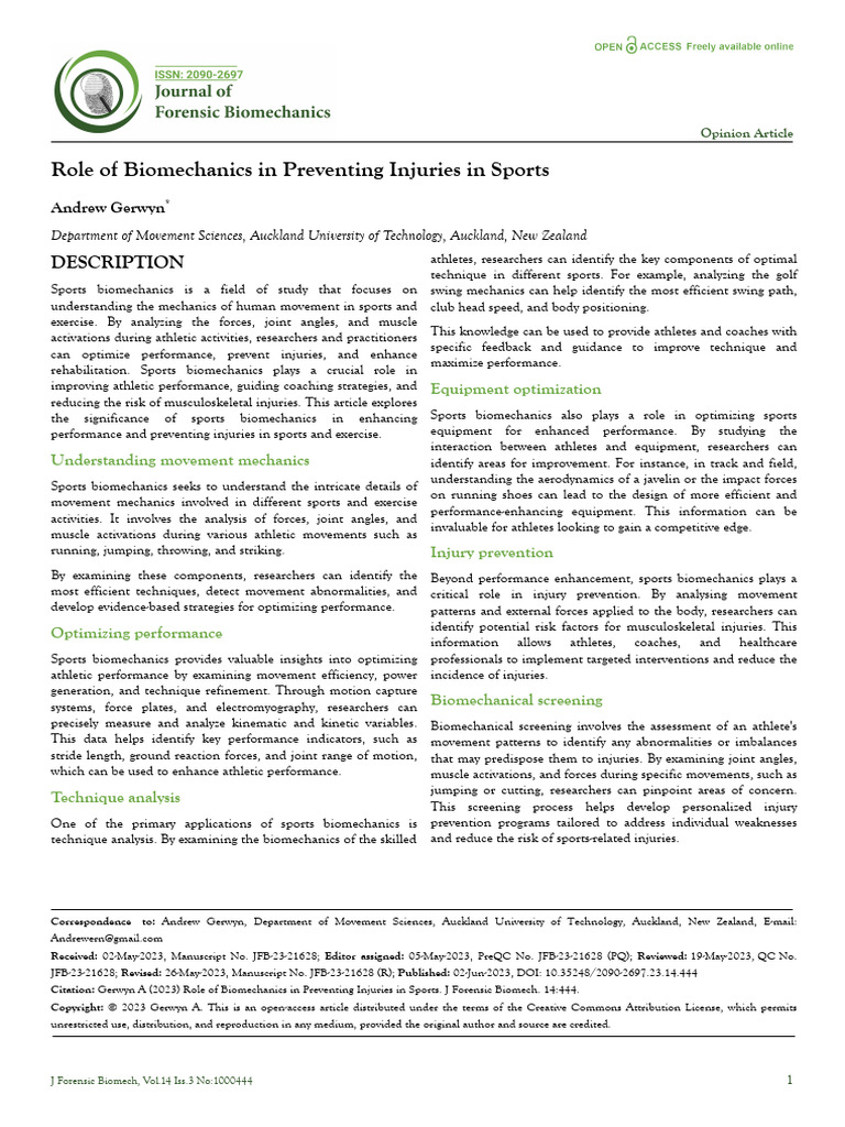 Role of Biomechanics in Preventing Injuries in Sports | PDF | Biomechanics