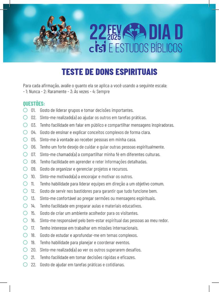 Avaliação de Dons Espirituais | PDF | Missão cristã