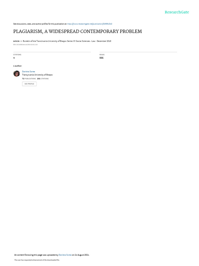 Plagiarism A Widespread Contemporary Problem | PDF | Plagiarism | Academic Integrity