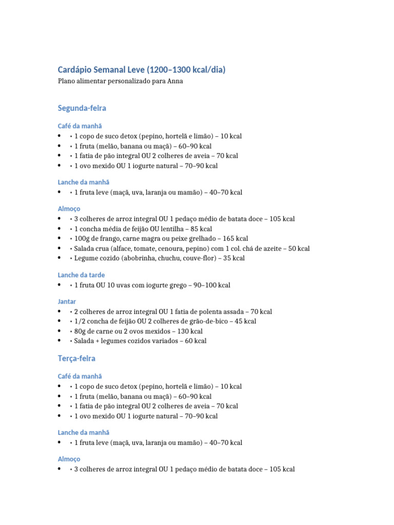 Cardápio Alimentar - Anna Beatriz | PDF | Compotas | Carne