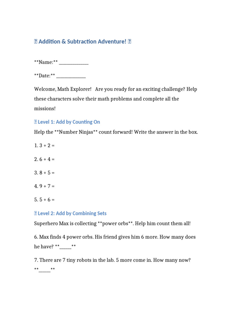Fun Math Worksheet Grade1 | PDF