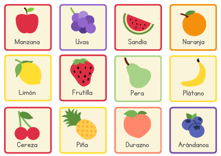 Fruit Simple Cartoon Colorful Flashcard Memory Game | PDF