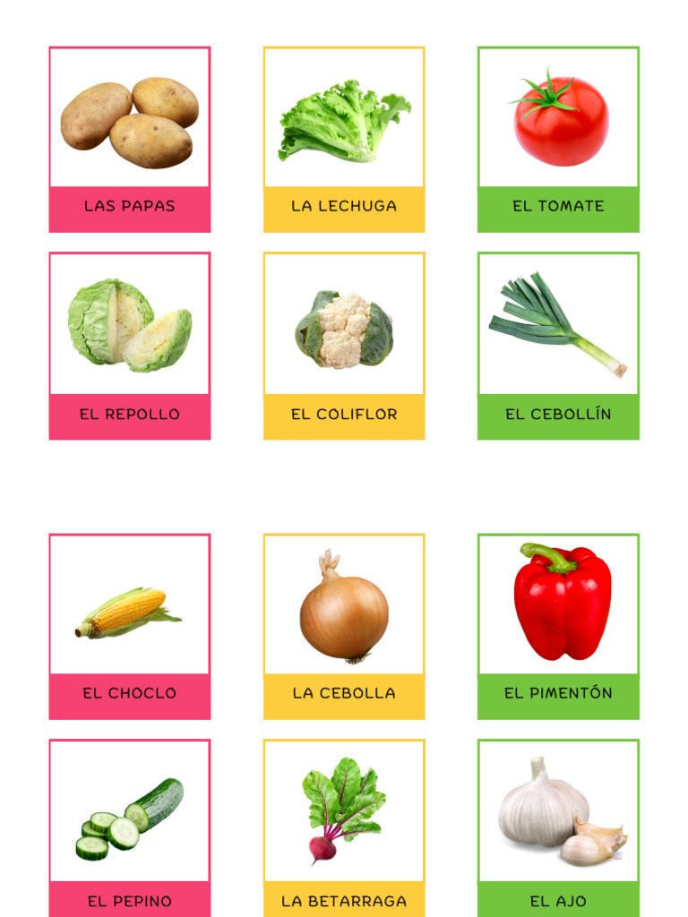 Nombres de Verduras y Vegetales | PDF