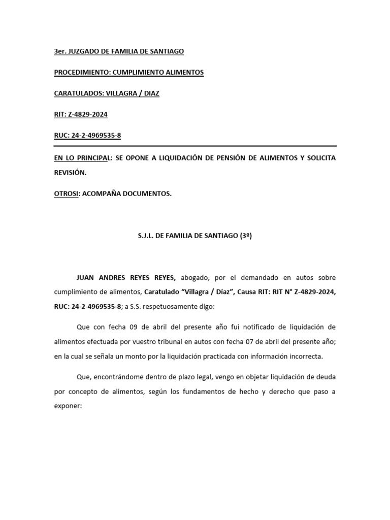 Objeta Liquidacion de Deuda Por Concepto de Pension de Alimentos 1 | PDF | Pensión alimenticia ...