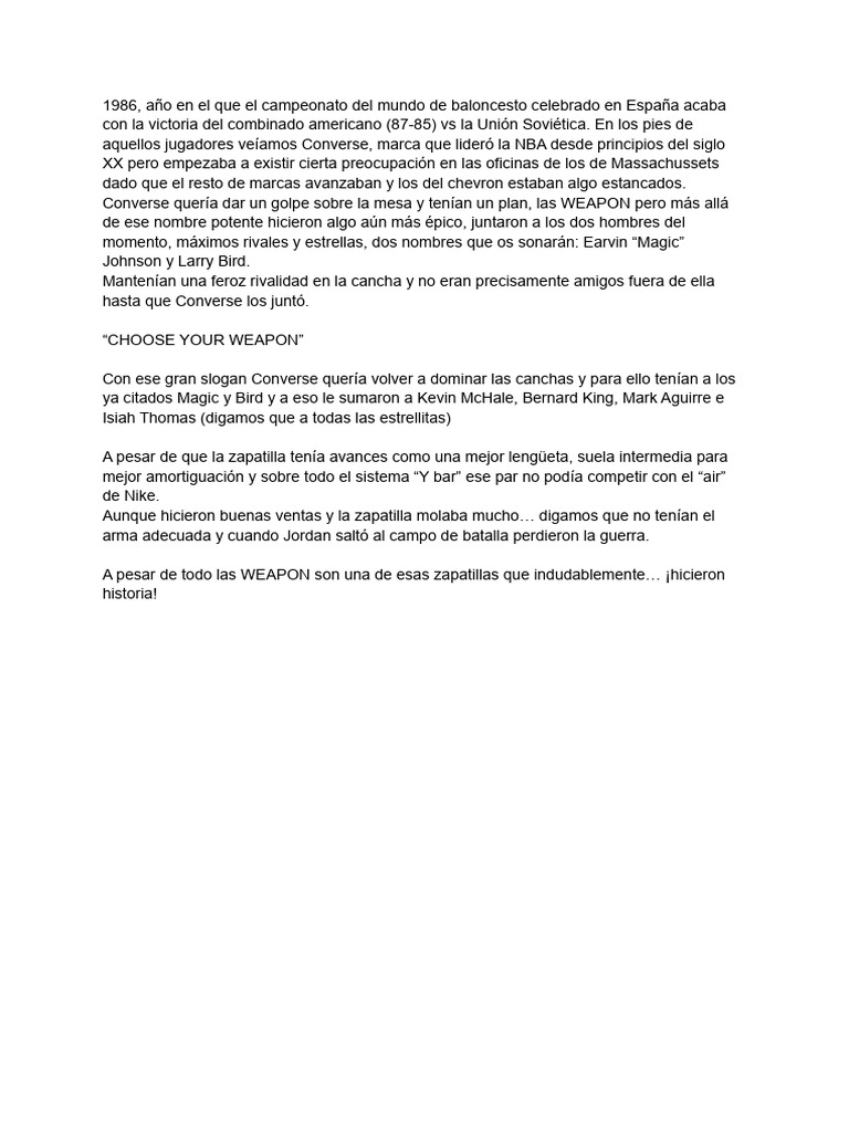 Converse Weapon Historia Y Rivalidad Pdf