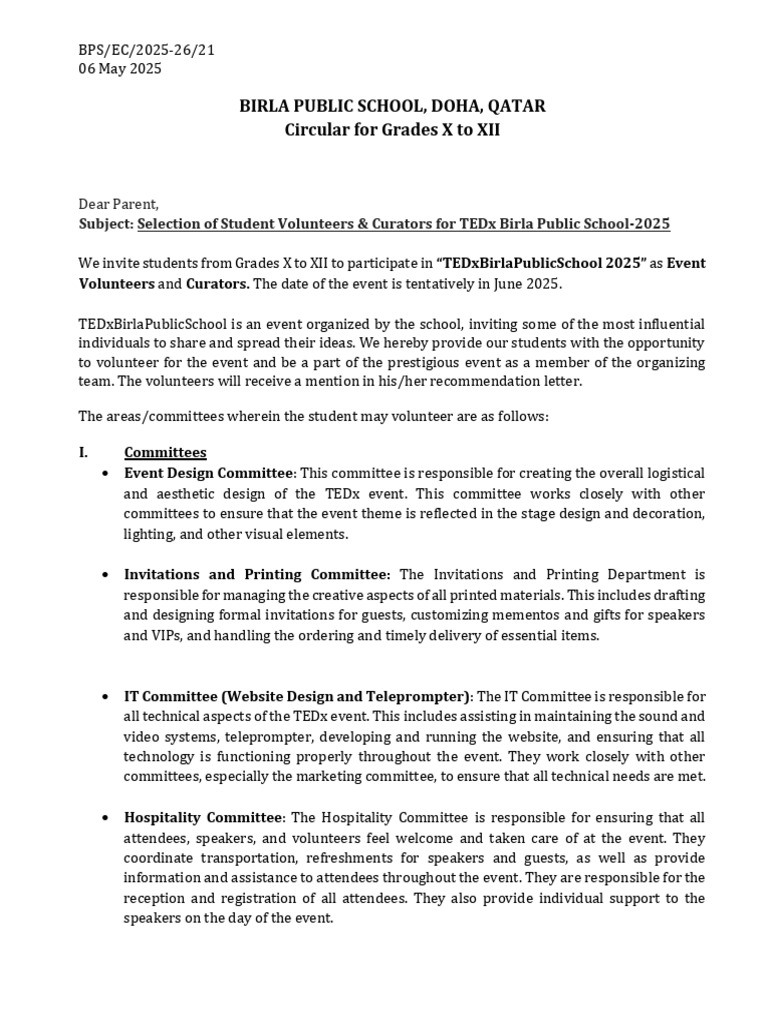 TEDx Student Curator and Voluntee - 135229 | PDF
