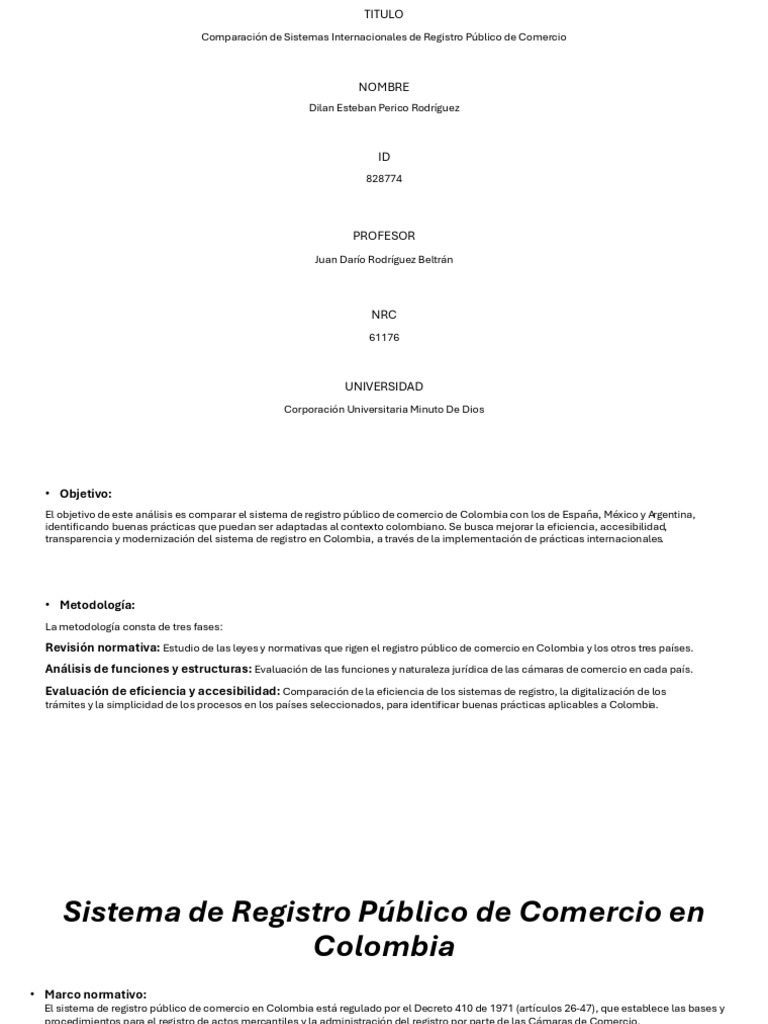 Comparacion de Sistemas Internacionales de Registro Publico de Comercio | PDF | Cámara de ...