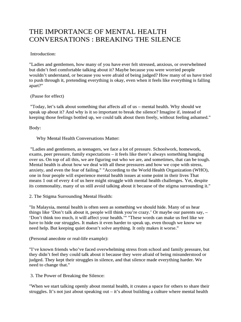 The Importance of Mental Health Conversations | PDF | Mental Health ...
