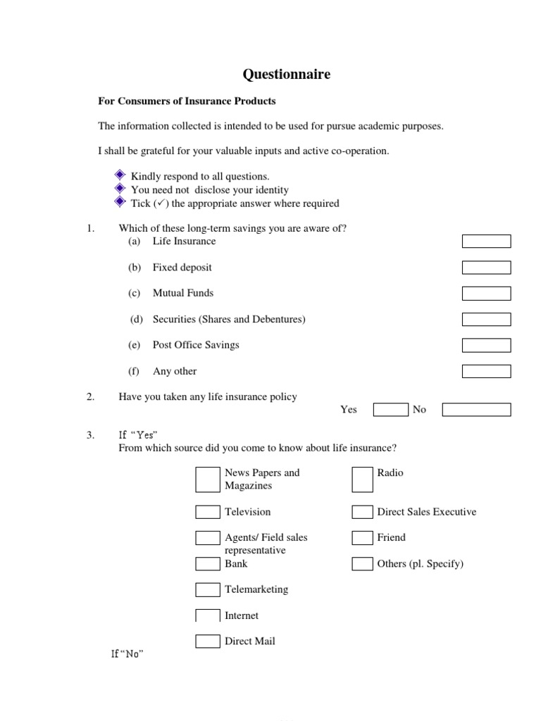 16 - Questionnaire Insurance Product | PDF | Advertising | Life Insurance