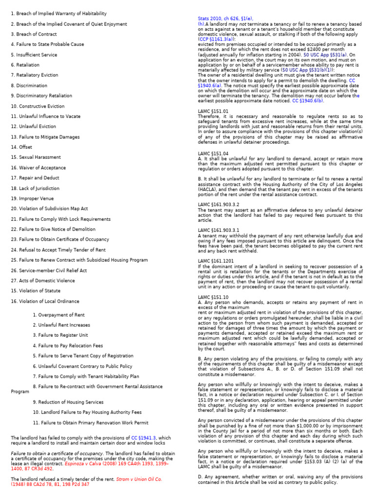 List of Affirmative Defenses To Unlawful Detainer Action | PDF ...