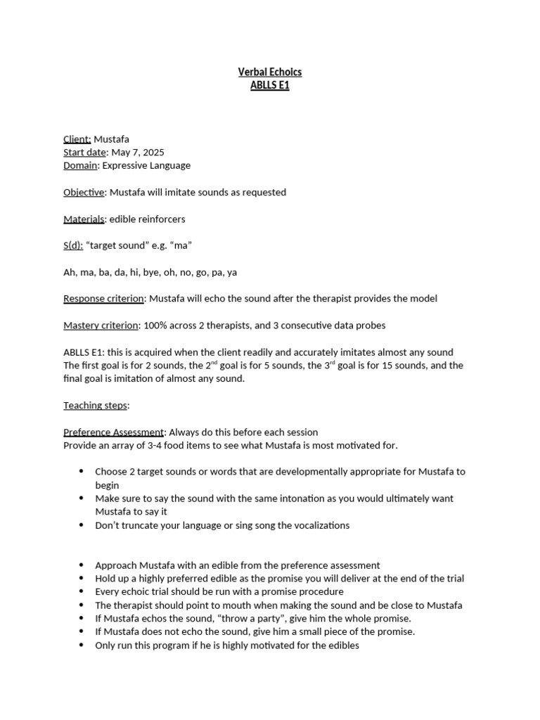 Verbal Echoics - Imitation | PDF