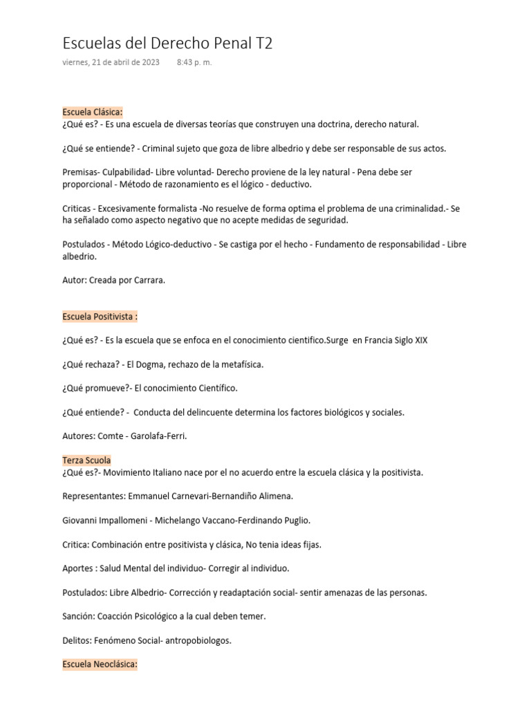 Escuelas del Derecho penal- Teoria del delito | PDF | Derecho penal | Castigos