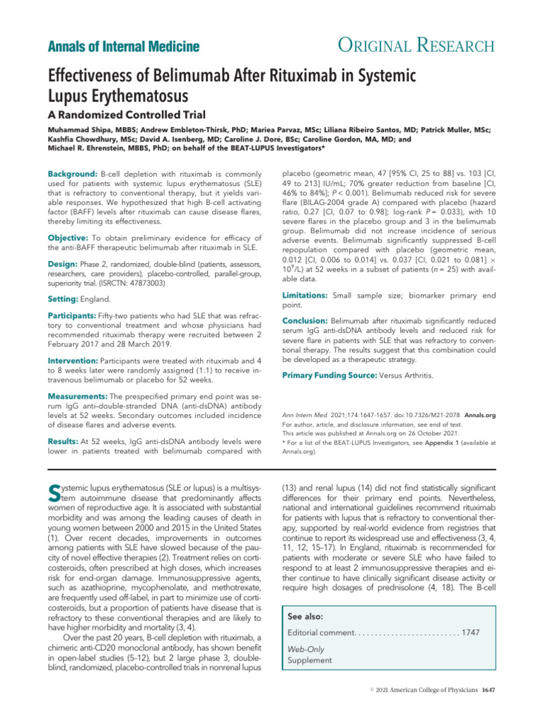 Effectiveness of Belimumab After Rituximab in Systemic Lupus ...