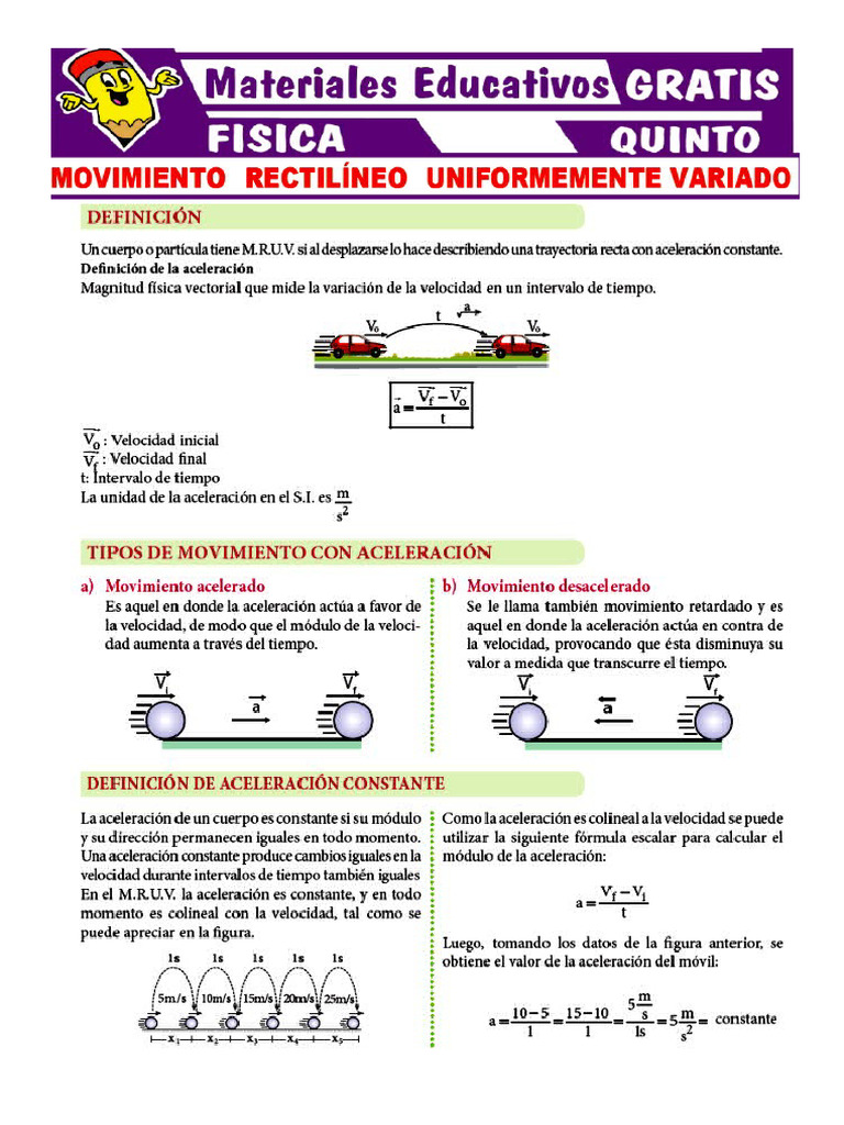 MOVIMIENTO RECTILINEO UNIFORMEMENTE VARIADO 5° | PDF