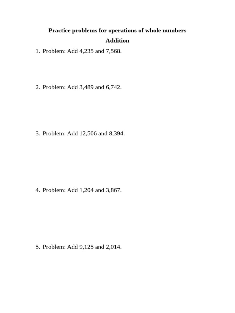 Whole Numbers Operations Practice | PDF