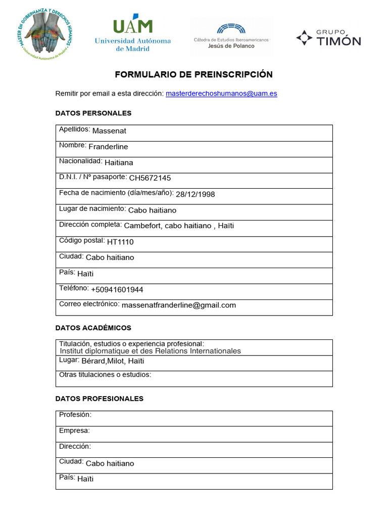 Formulario de Preinscripcion 2026 | PDF
