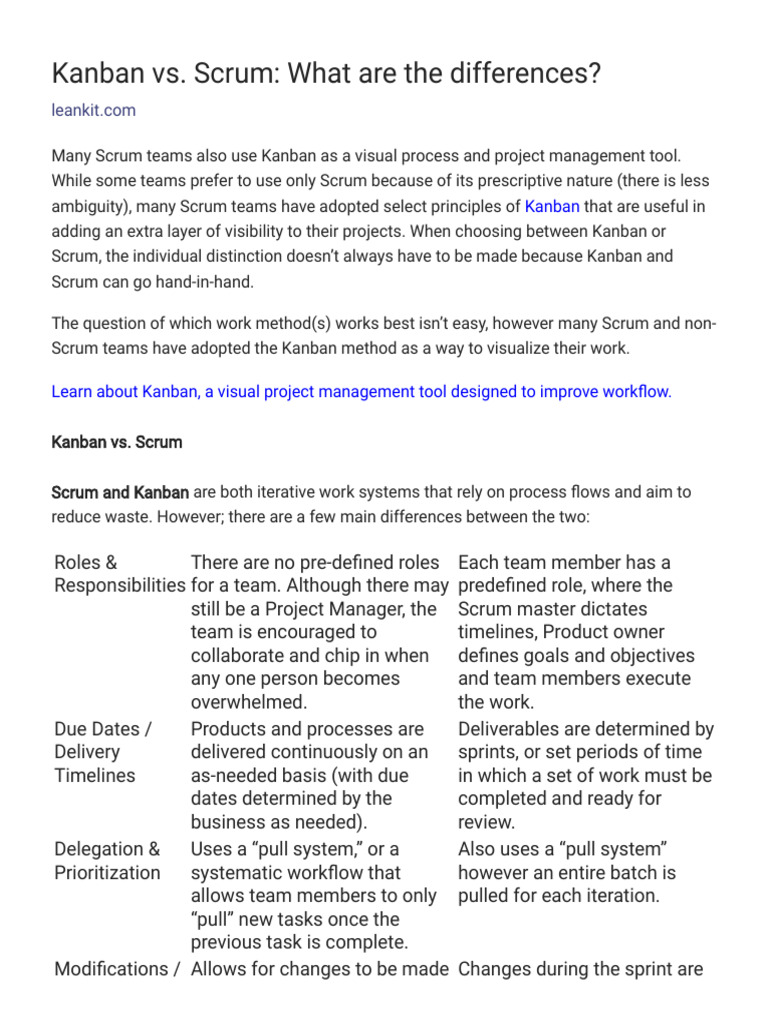 Kanban vs. Scrum - What Are The Differences - LeanKit | PDF | Scrum ...