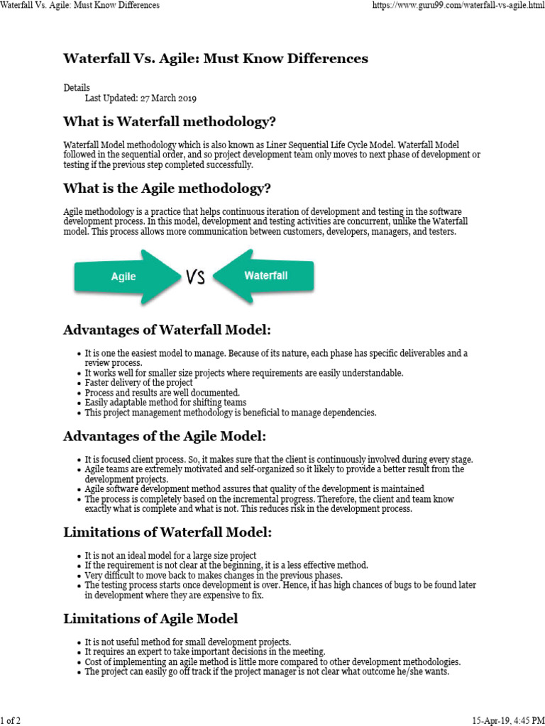 Waterfall vs. Agile Must Know Differences | PDF | Software Development ...