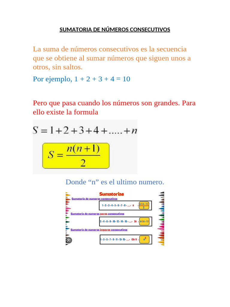 Suma de Números Consecutivos y Ejercicios | PDF