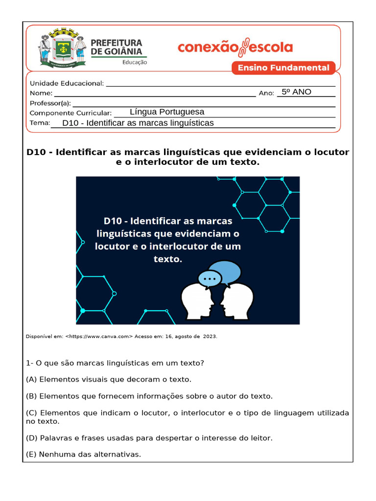Marcas Linguísticas: Locutor e Interlocutor | PDF | Comunicação humana ...