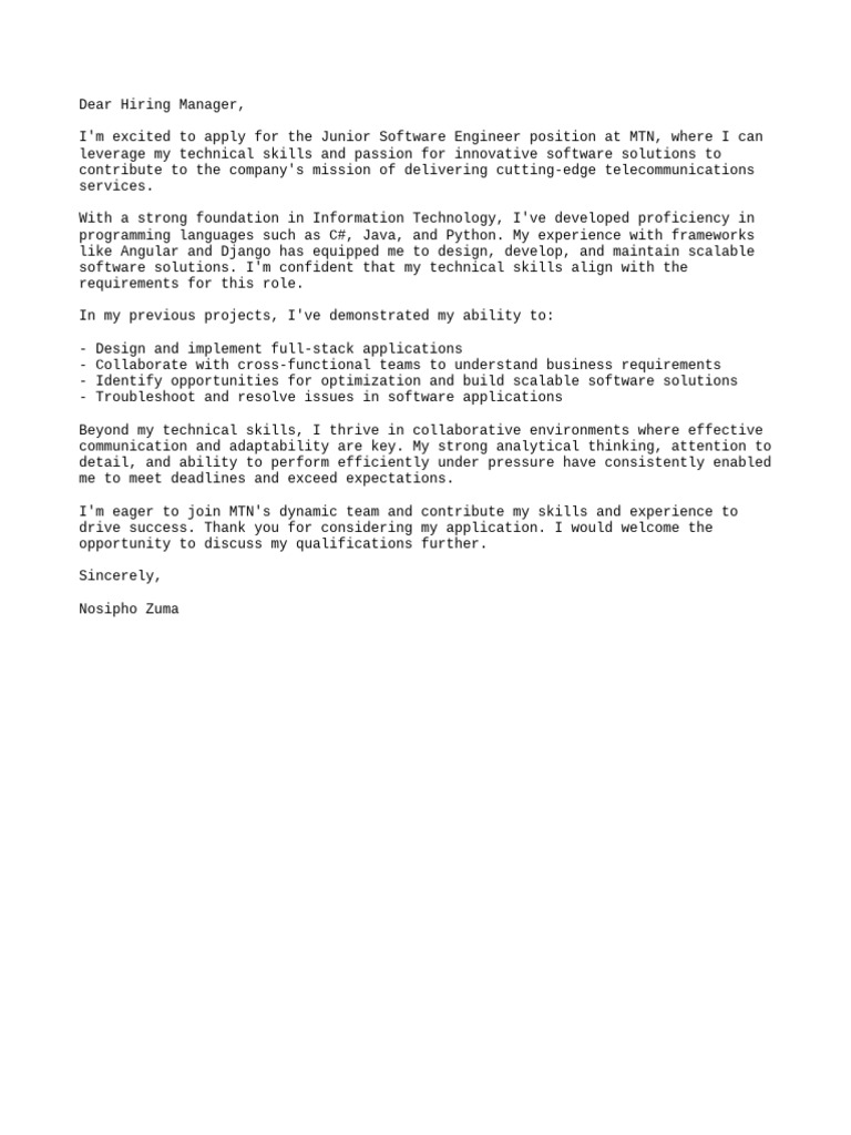 MTN (Cover Letter) | PDF