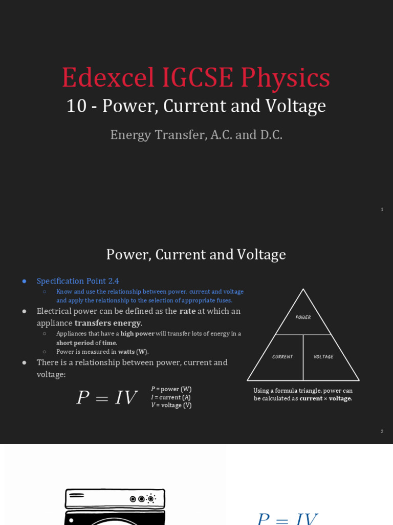 IGCSE Physics Lecture 10 - Power Current and Voltage | PDF | Mains ...