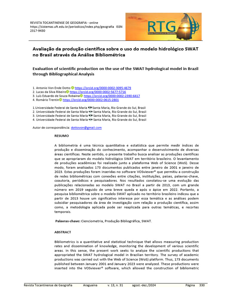 Avaliação Da Produção Científica Sobre o Uso Do Modelo Hidrológico SWAT ...