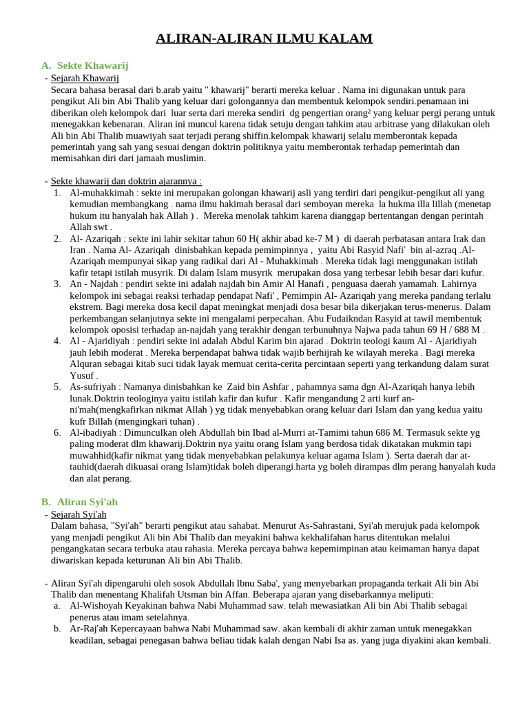 Aliran-Aliran Ilmu Kalam 1.0 | PDF