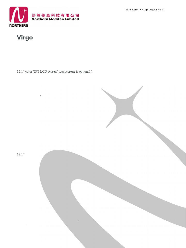 Fiche Technique Moniteur VIRGO | PDF | Electrocardiography | Touchscreen