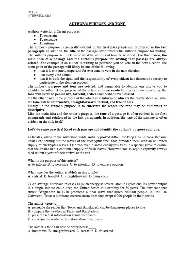 Author's Purpose and Tone - Interpretación Ii | PDF | Ant | Zoo