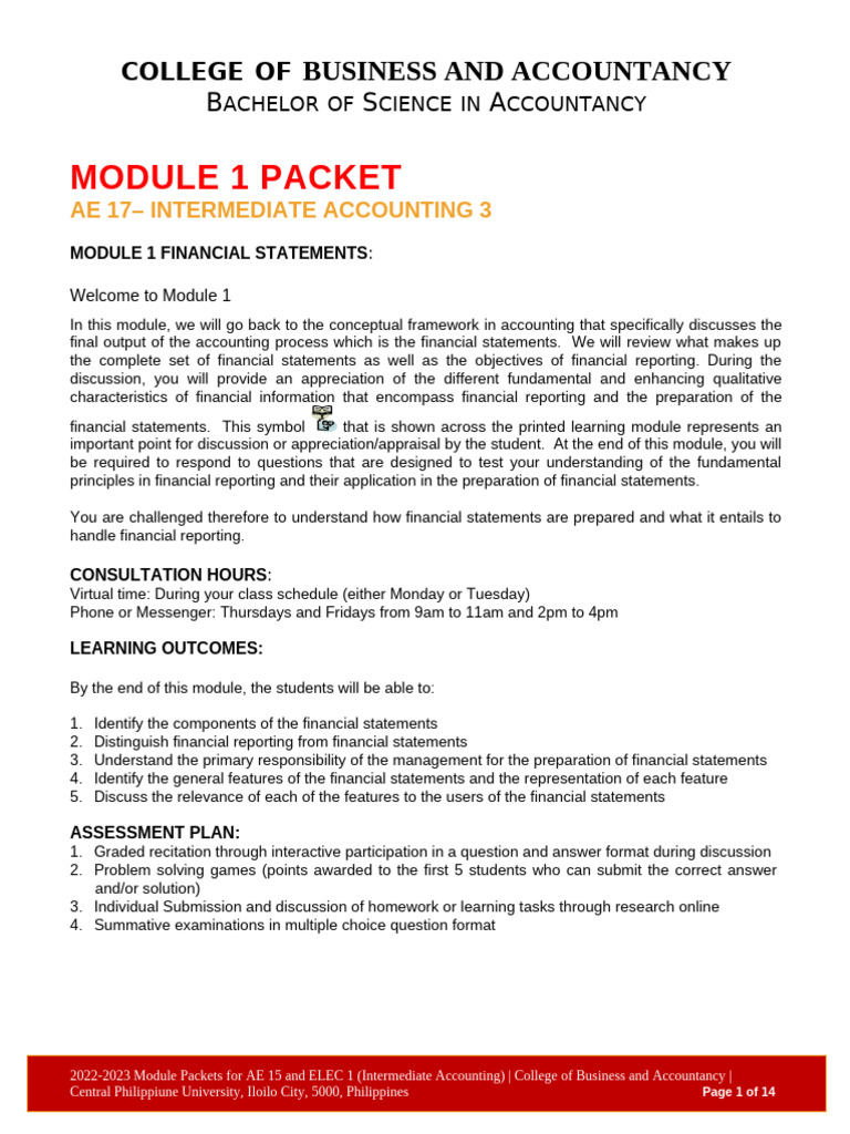 1 Module 1 Financial Statements AE 17 Intermediate Accounting 3 | PDF ...