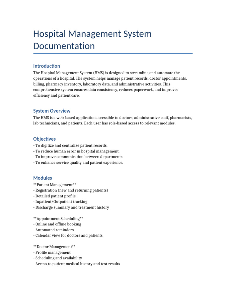 Hospital_Management_System_Documentation | PDF | Patient | Pharmacy