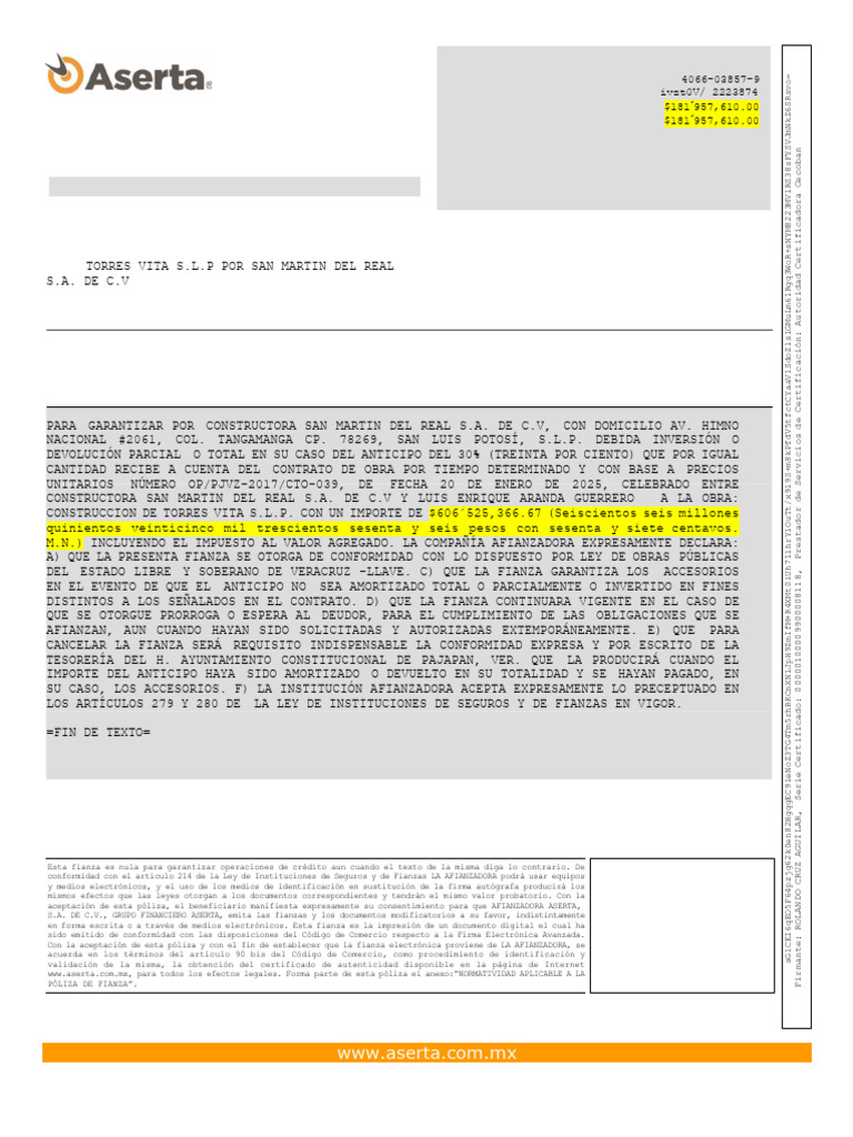 Poliza de Fianza | PDF | Póliza de seguros | Pagos