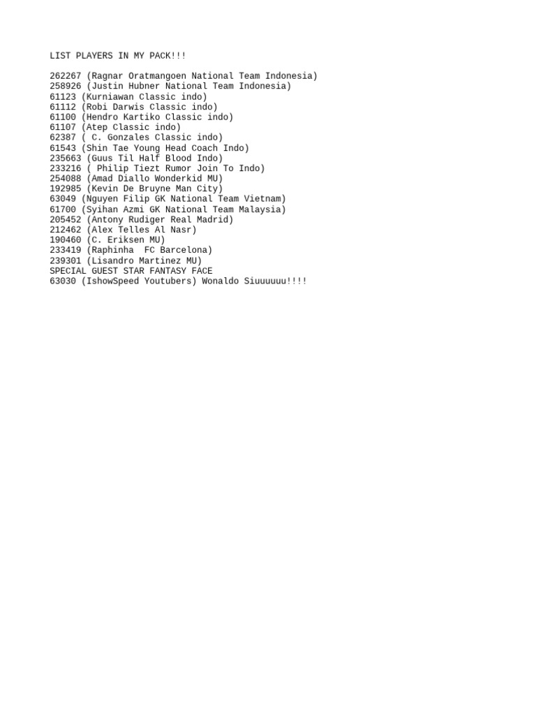 List of Players in My Pack | PDF