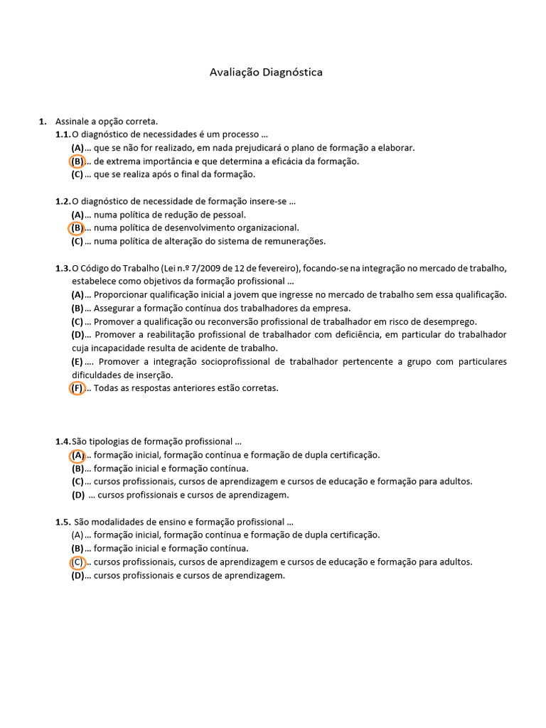 Avaliação Diagnóstica UFCD 5439 Resolução | PDF | Desenvolvimento ...