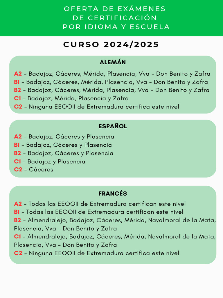 Oferta de Pruebas de Certificación Por Idioma y EEOOII | PDF ...