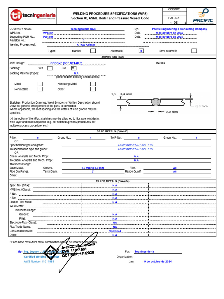Welding Procedure Specification WPS-001 | PDF | Welding | Construction