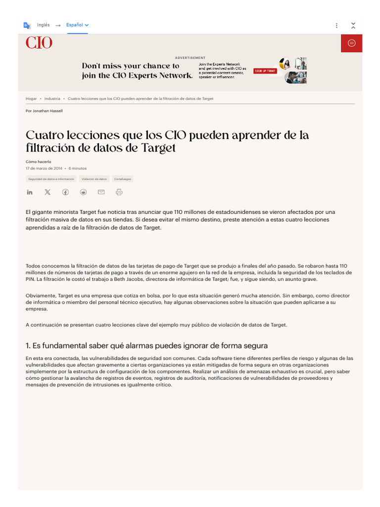 S09 - S1-Lectura-4 Lecciones Que Los CIO Pueden Aprender de La Filtración de Datos de Target ...