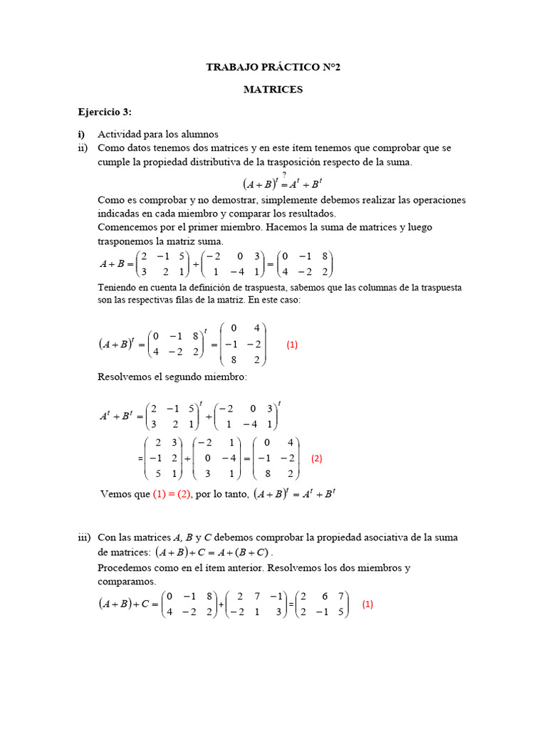 Matrices. Ejercicio 3 | PDF | Matriz (Matemáticas) | Análisis funcional