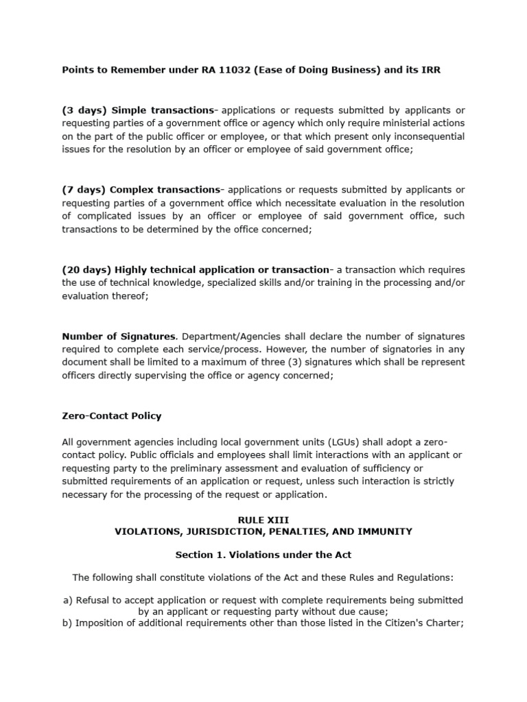 Points To Remember Under RA 11032 | PDF | Crimes | Crime & Violence