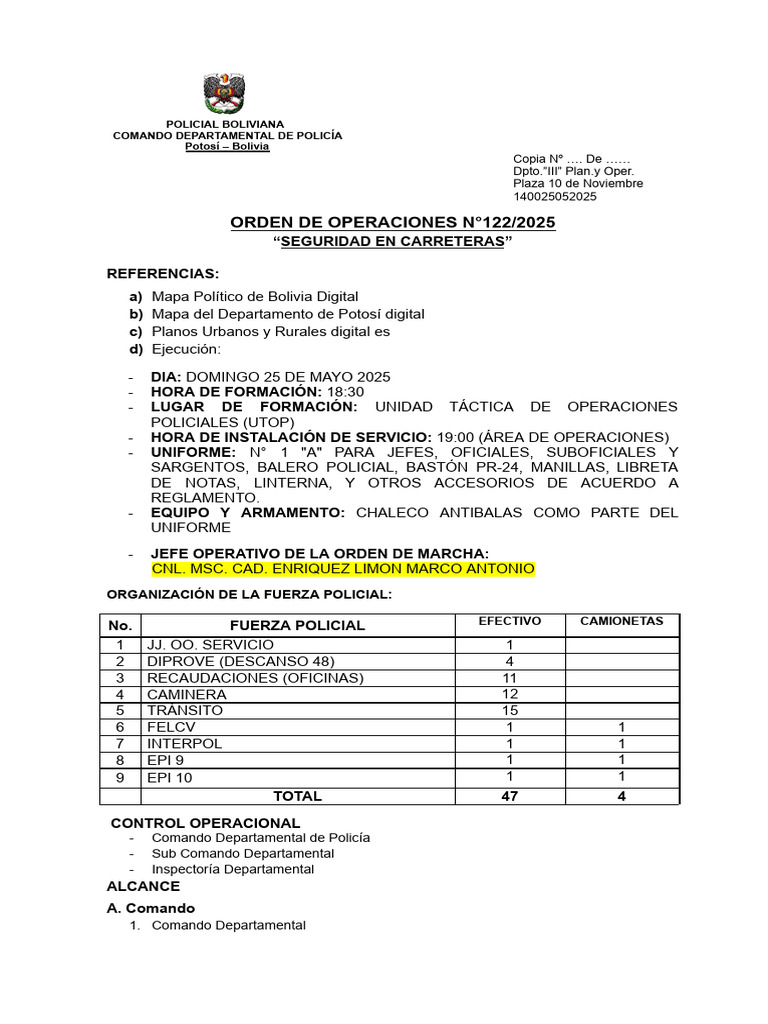 Ordop 122 - 2025 Seguridad de Carreteras | PDF | Policía | Valores