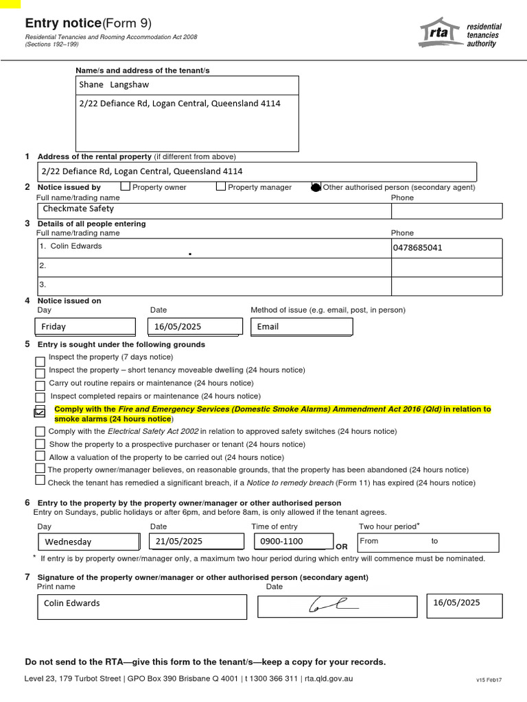 9) Form (: Entry Notice | PDF | Leasehold Estate | Lease