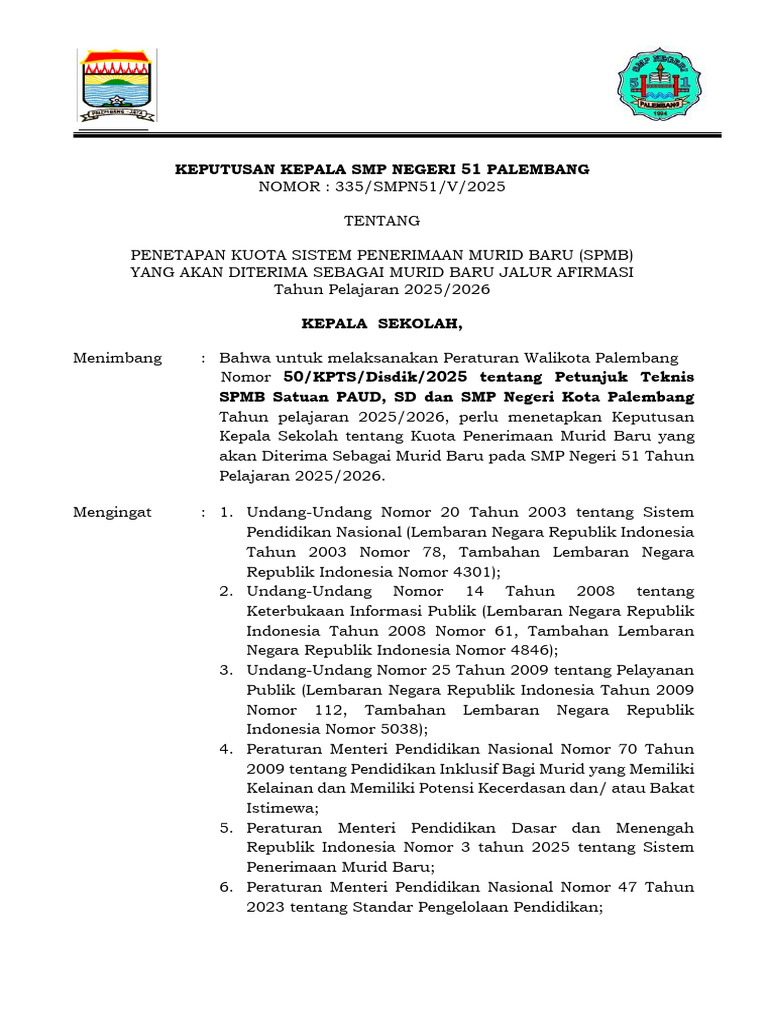 SK Penetapan Kelulusan Afirmasi 2025 | PDF