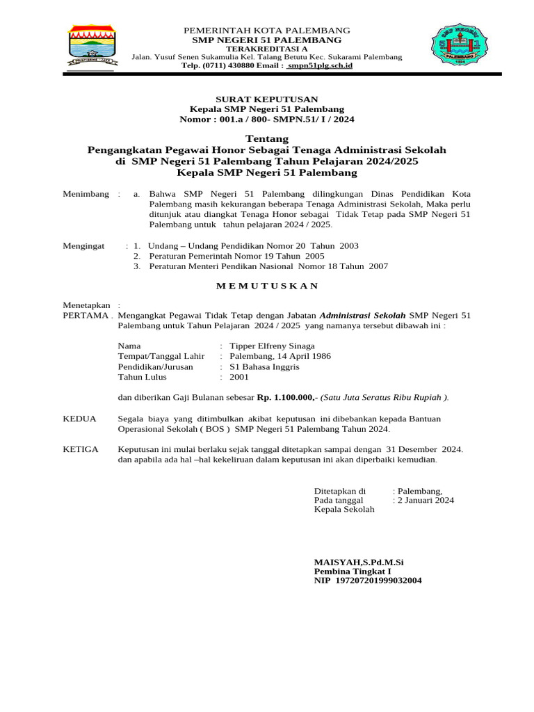 SK Pengangkatan Tipper 2024 | PDF