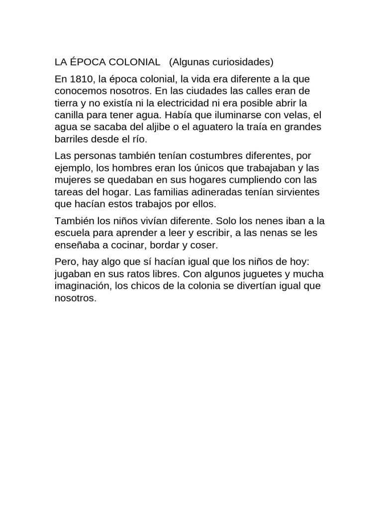 Curiosidades de la Época Colonial | PDF