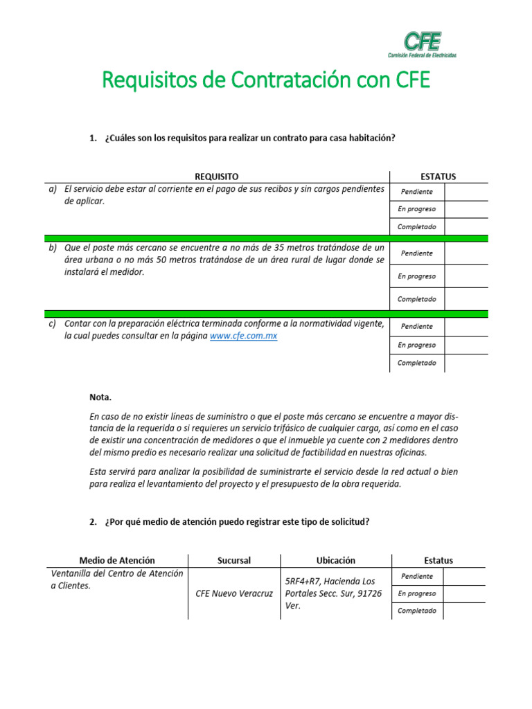 Requisitos para Contrato de Luz CFE | PDF