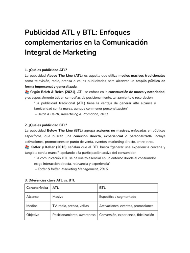 Publicidad ATL y BTL - Enfoques Complementarios en La Comunicación Integral de Marketing | PDF ...