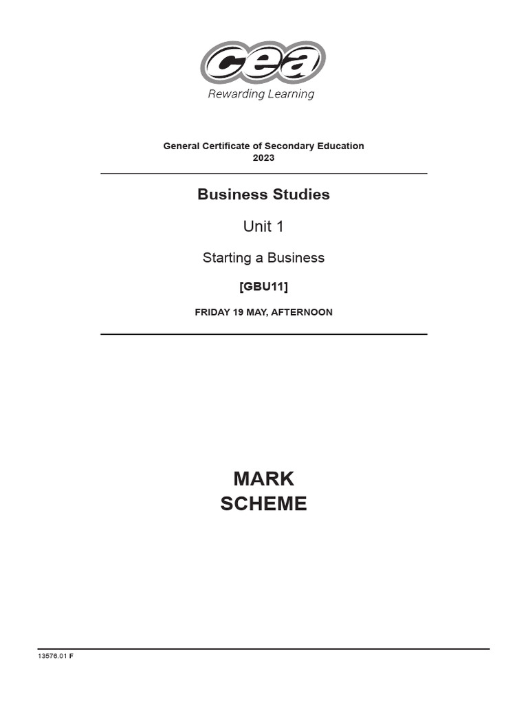 GCSE-Business Studies-466-Summer2023-Unit 1, Starting a Business-MS ...